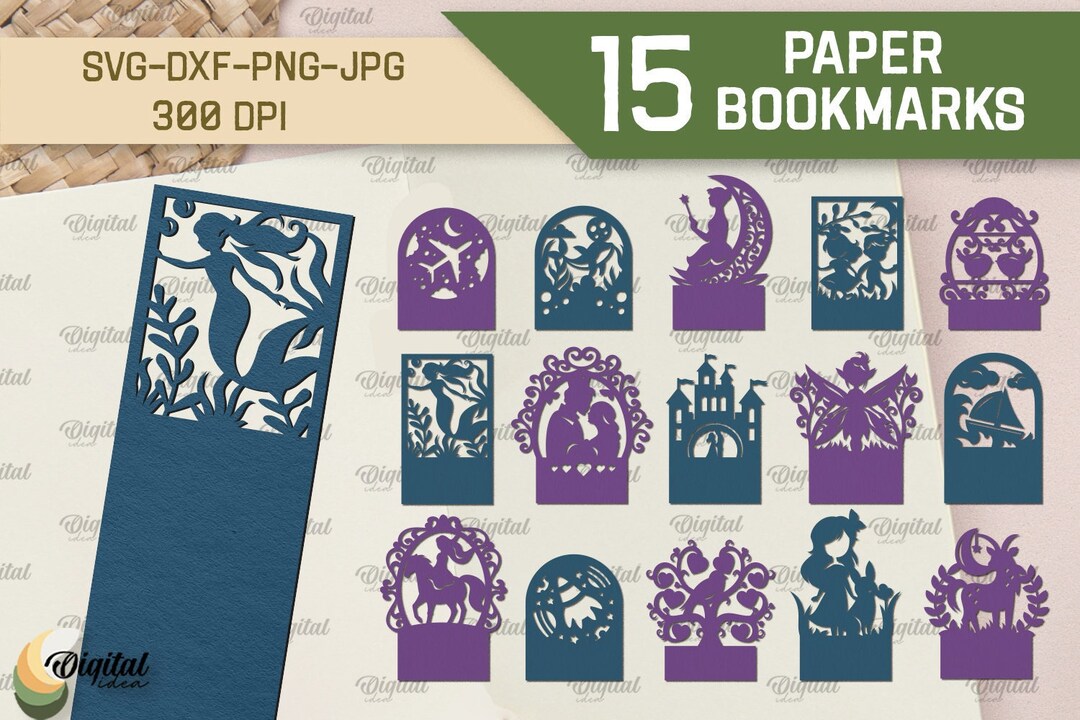 Bookmarks Paper Cut SVG Bundle, Book Bookmark, Floral Bookmark Template ...