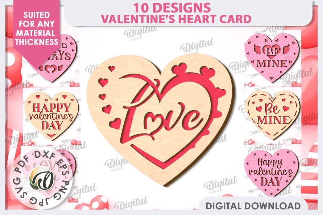 3D Valentine's Day Heart Cards Bundle, Happy Valentines Day Card Laser ...