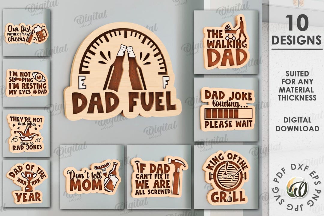 Father's Day Magnets Bundle, Dad Magnet Laser Cut, Father Wooden Badge ...