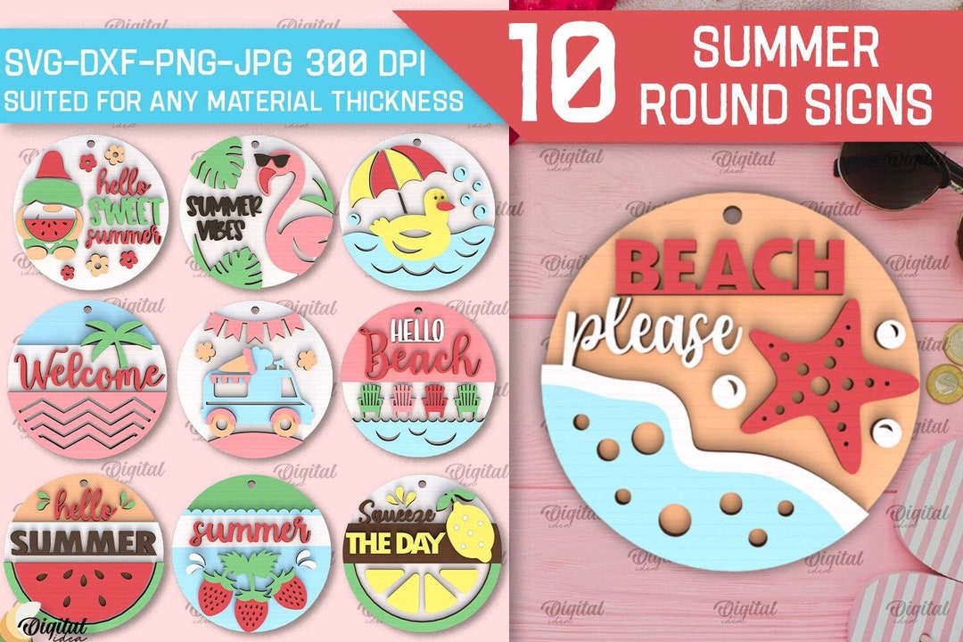 3D Summer Round Signs Bundle, Round Layered Sign Laser Cut, Vacation ...