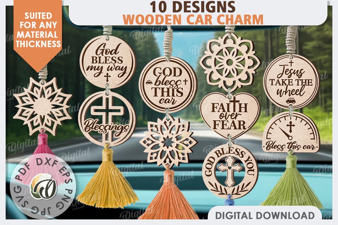 Wooden Car Charms Bundle, Religious Car Decor Laser Cut, Bible Quotes ...