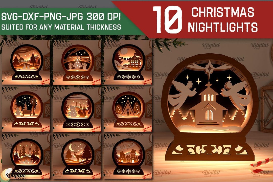3D Christmas Night Lamps Bundle, Christmas Nightlight Laser Cut, Xmas ...