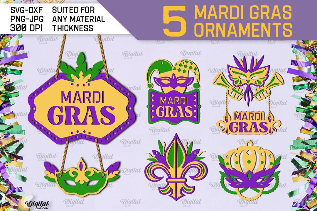 Mardi Gras Ornaments Bundle, Carnival Mask Paper Cut, 3D Laser Cut ...