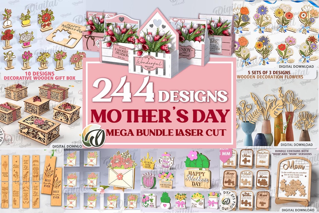3D Mother's Day Laser Cut Mega Bundle, 244 Happy Mother's Day Designs ...