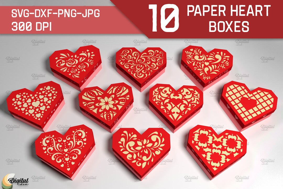 Valentine's Day Heart Boxes Bundle, Heart Shaped Candy Box Papercut, 3D ...