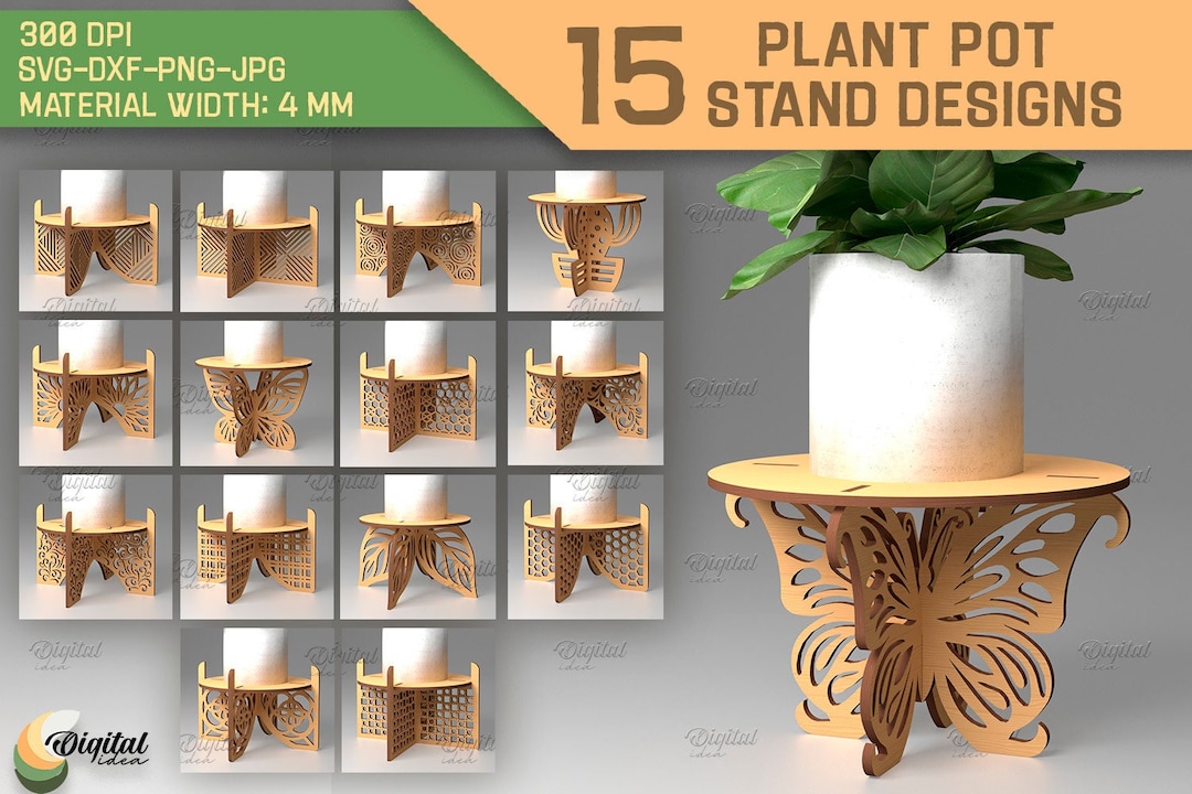 3D Plant Pot Stands Laser Cut Bundle, Potted Plant Stand, Flower Pot ...