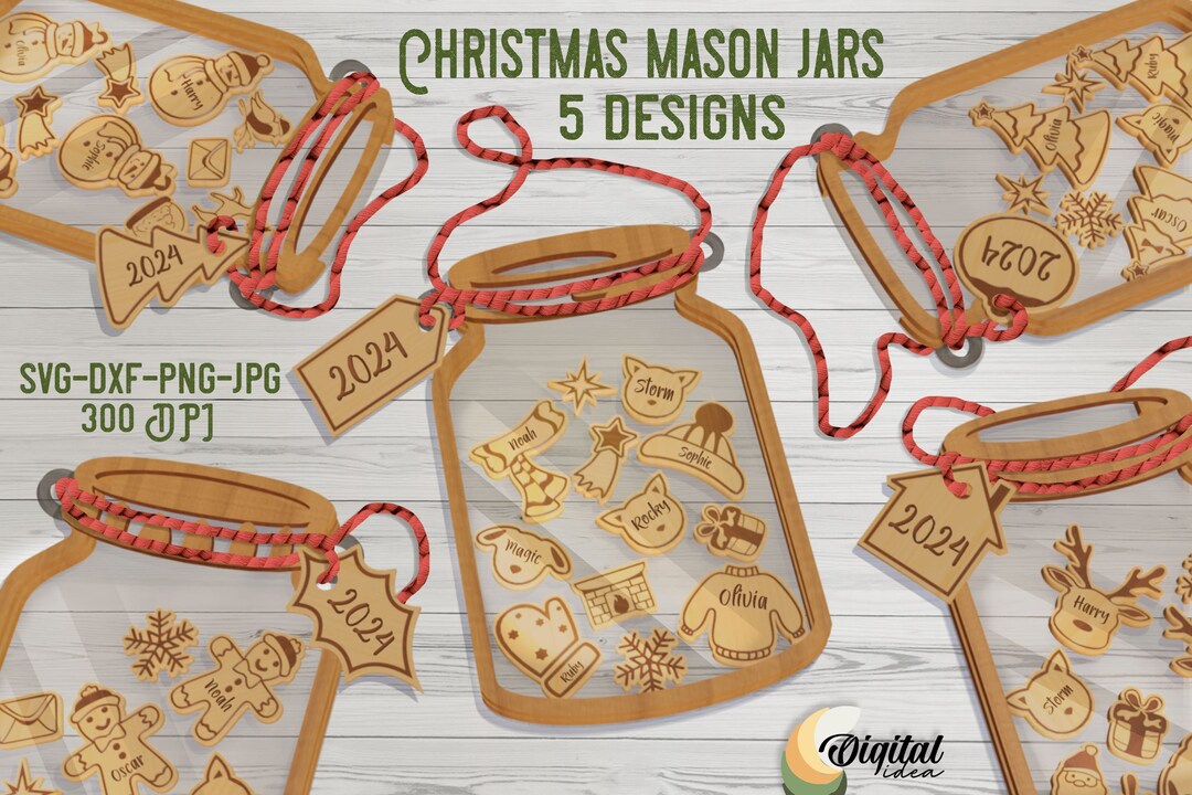 Gingerbread Mason Jar Shakers Bundle, 3D Cookie Jar Ornament, Lasercut ...