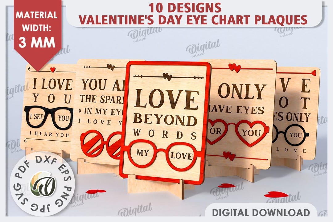 3D Valentine's Day Eye Chart Plaque Bundle, Valentine Sign Laser Cut ...