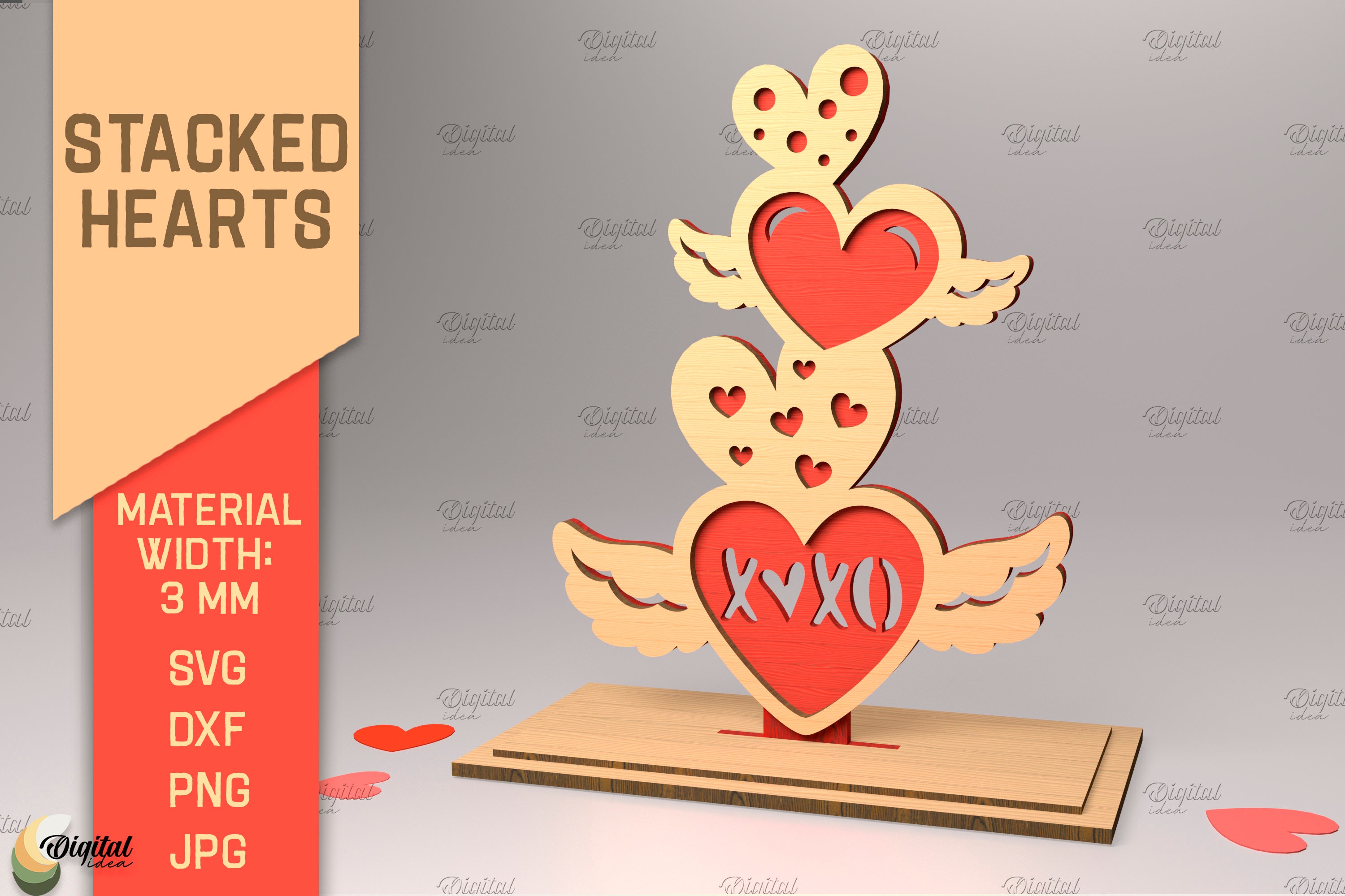 Stacked Hearts Bundle, 3D Laser Cut Layered Hearts, Valentine's Day ...