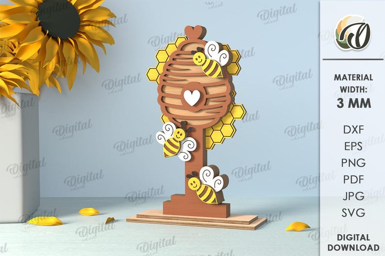 3D Bee Stand Decors Bundle, Layered Honey Bee Shelf Sitter Laser Cut ...