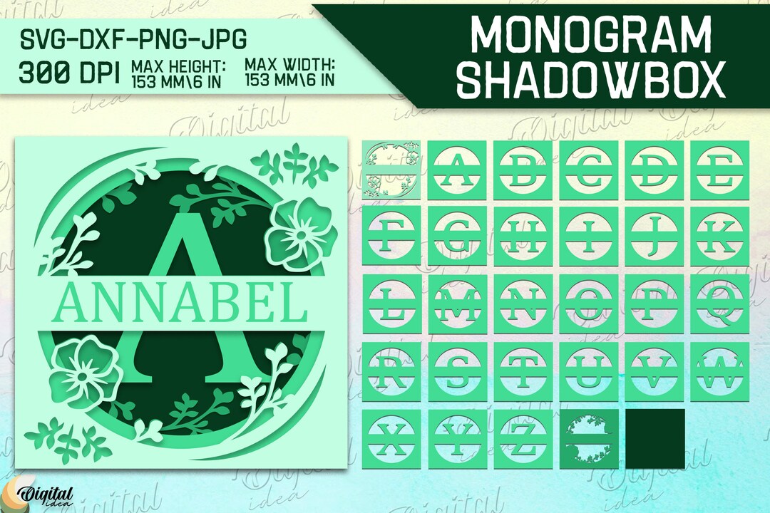 3D Split Monogram Shadow Box Bundle, Floral Layered Alphabet Shadowbox ...