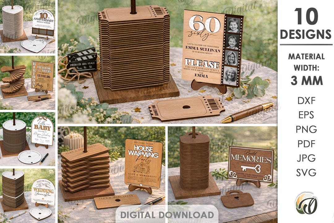 3D Guest Book Alternatives Bundle, Sign With Stand Laser Cut Files ...