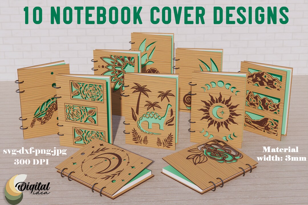 Notebook Covers Bundle SVG, 3D Notebook Binder, 4 Ring Binder Lasercut ...