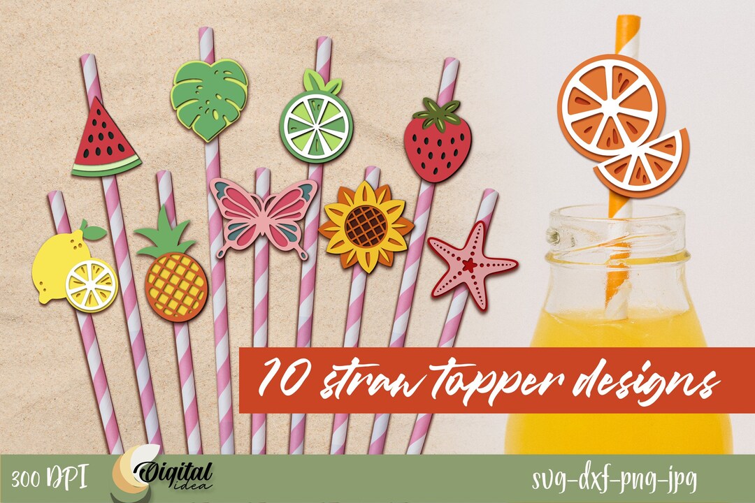 Summer Straw Toppers Bundle, Cocktail Straw Topper Paper Cut, Summer ...