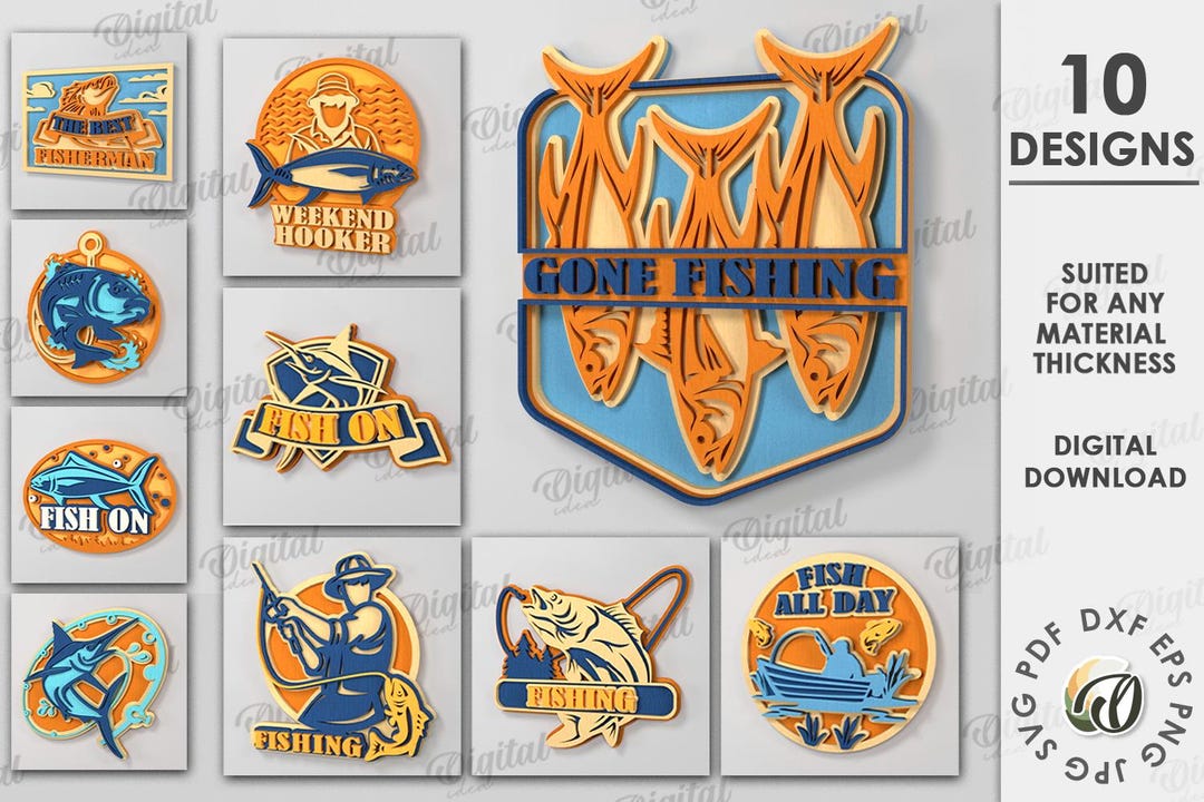 3D Fishing Layered Signs Bundle, Fishing Sign Laser Cut, Fisherman ...
