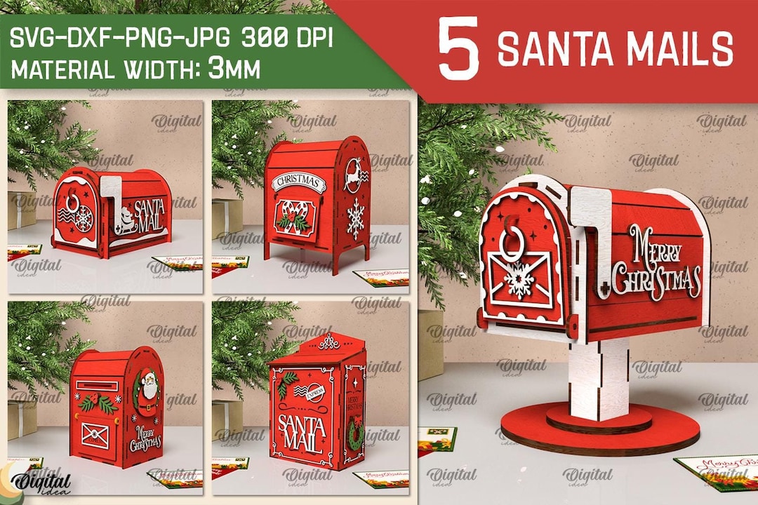 3D Santa Mailbox Bundle, 3D Xmas Mail Laser Cut, Christmas Letter Box ...