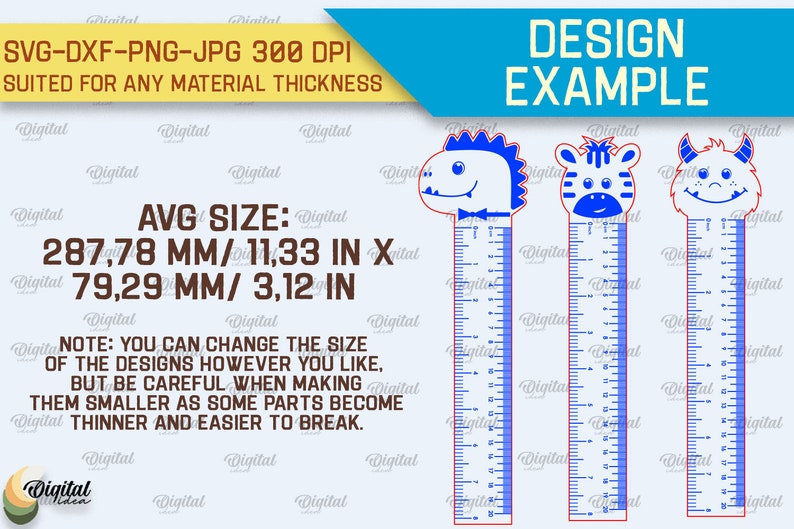 Kids Rulers Bundle, Wooden Childrens Ruler Laser Cut, Inches and ...