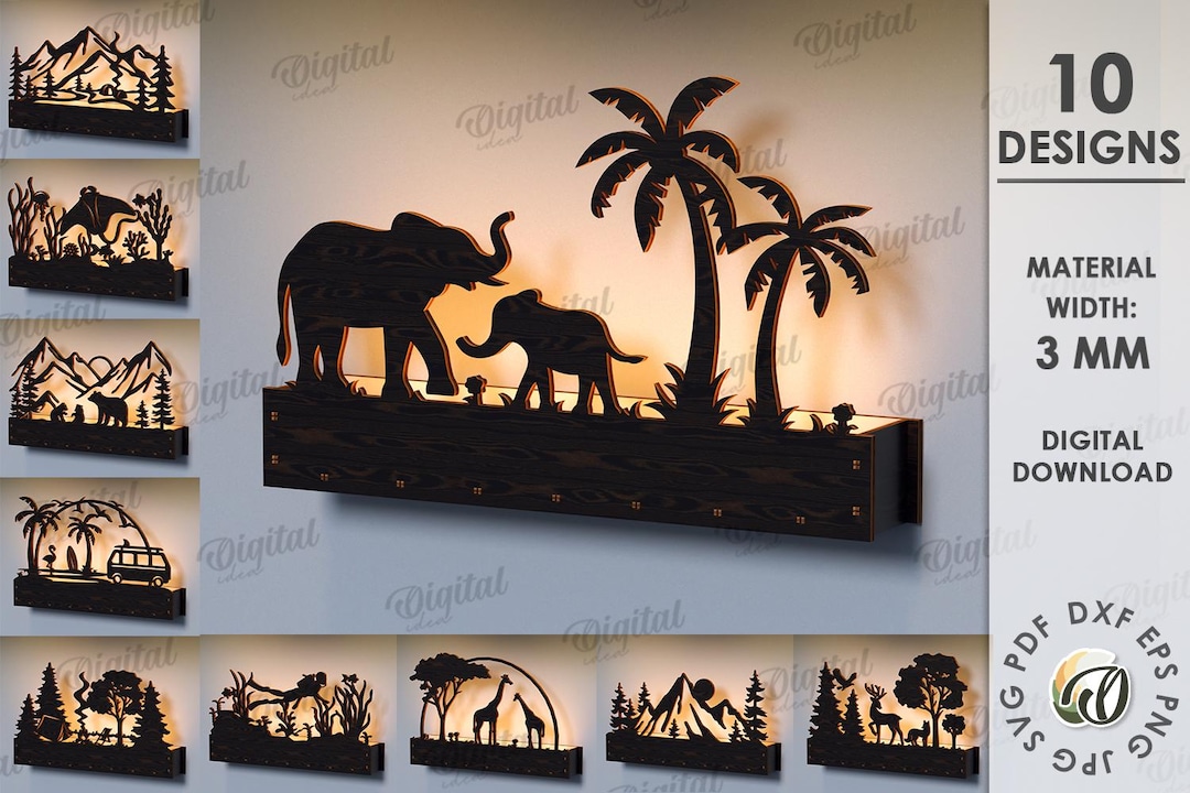 3D Led Wall Art Bundle, Nature Scene Lightbox Laser Cut, Wooden Led ...