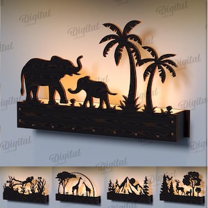 3D Led Wall Art Bundle, Nature Scene Lightbox Laser Cut, Wooden Led ...
