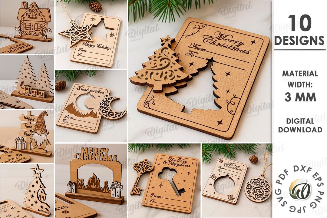 3D Christmas Gift Pop up Cards Bundle, Christmas Greeting Card Laser ...