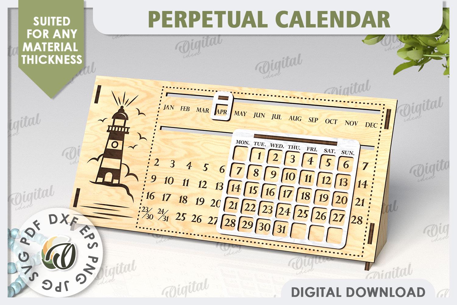 3D Perpetual Calendar, Desk Calendar Laser Cut, Lighthouse Svg, Eternal ...