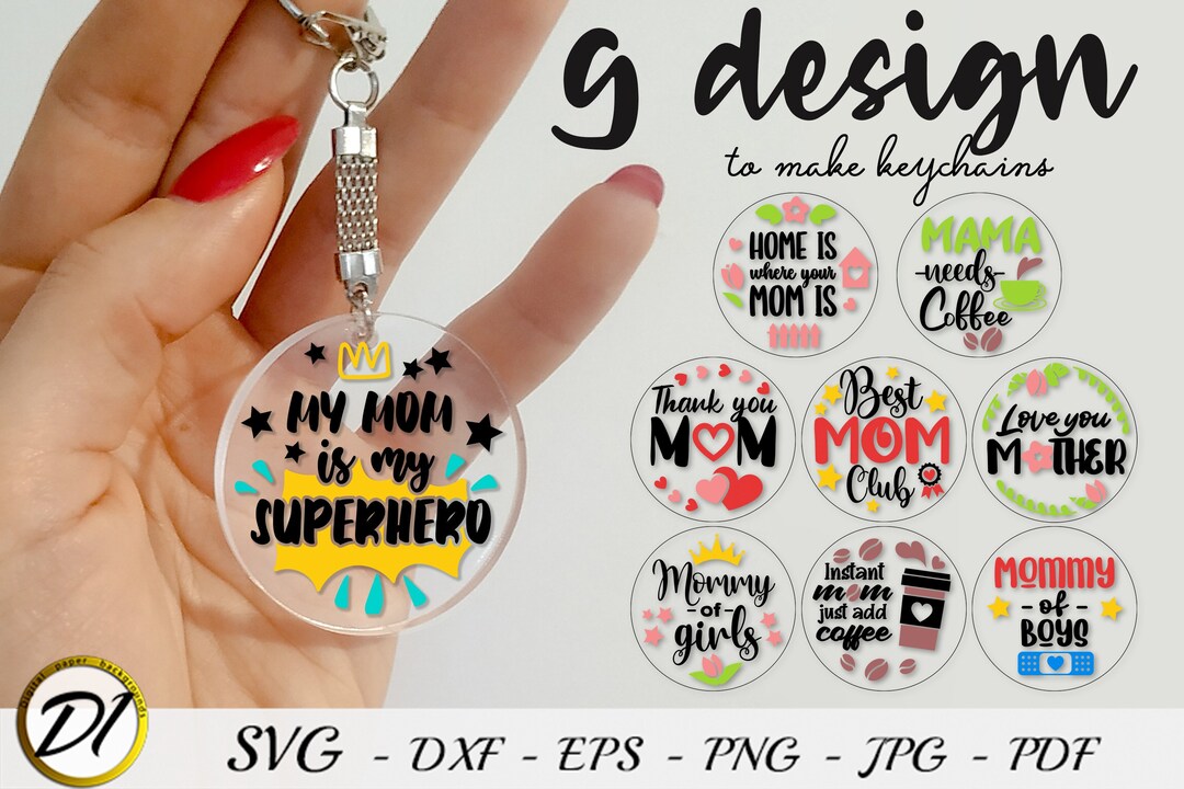 Mother's Day Keychain SVG, Round Keychain Mom Svg, Mother's Day Round ...