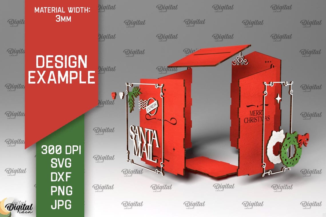 3D Santa Mailbox, 3D Xmas Mail Laser Cut, Christmas Letter Box SVG ...