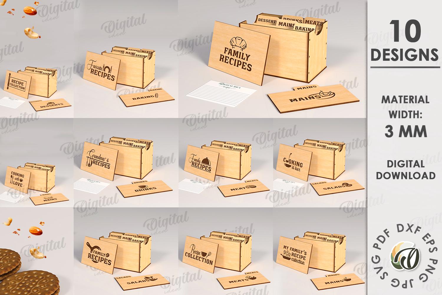 3D Family Recipe Boxes Bundle, Recipe Organizer With Dividers Laser Cut ...