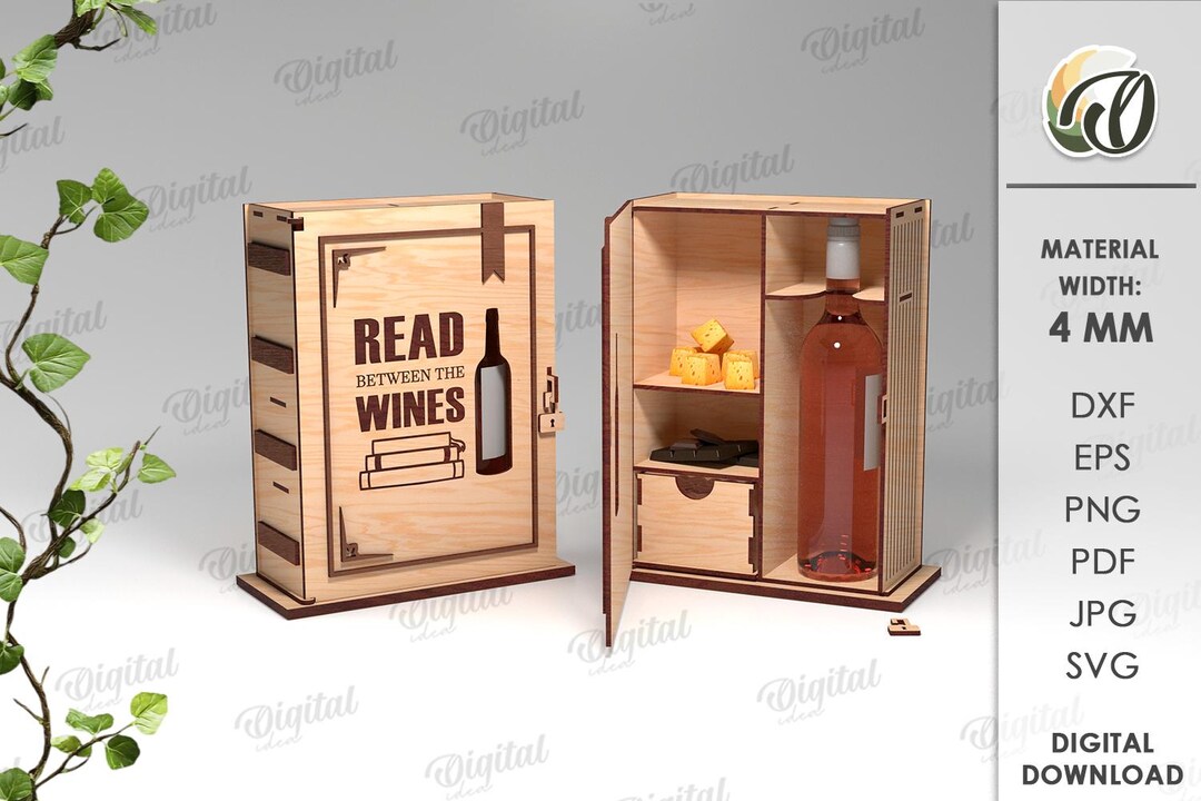 3D Wine and Treats Box, Book Shaped Wine and Snack Holder Laser Cut ...