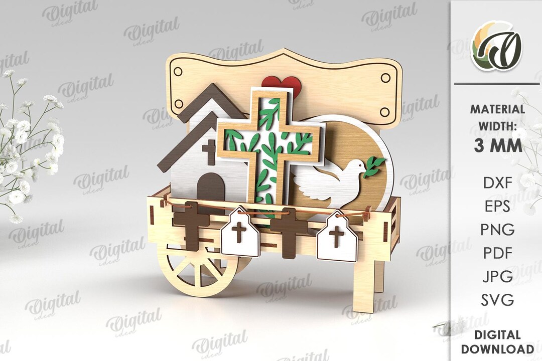 3D Christian Interchangeable Cart Stand, Tiered Tray Decor Laser Cut ...