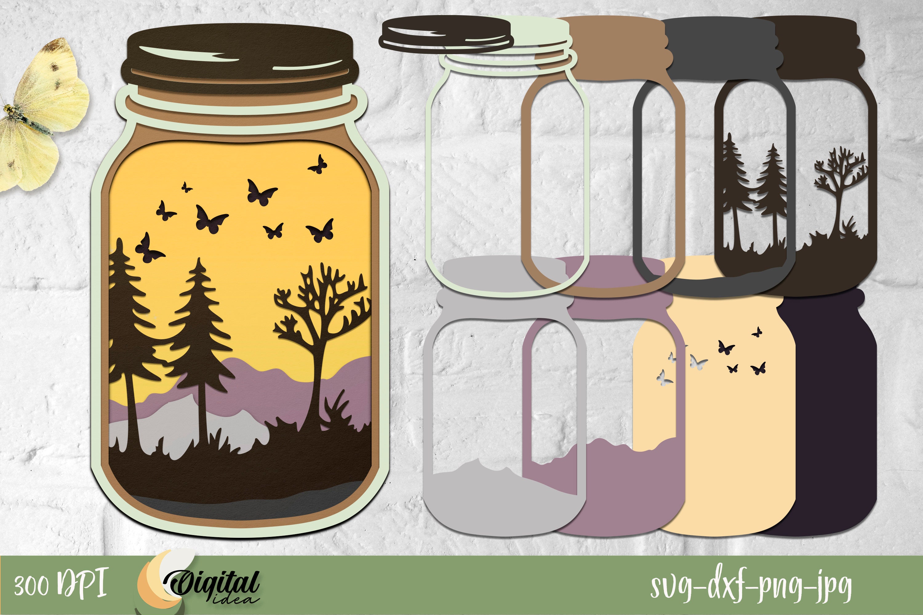 3D Mason Jar Layered SVG, Papercut Nature Scene in Mason Jar SVG, Mason ...