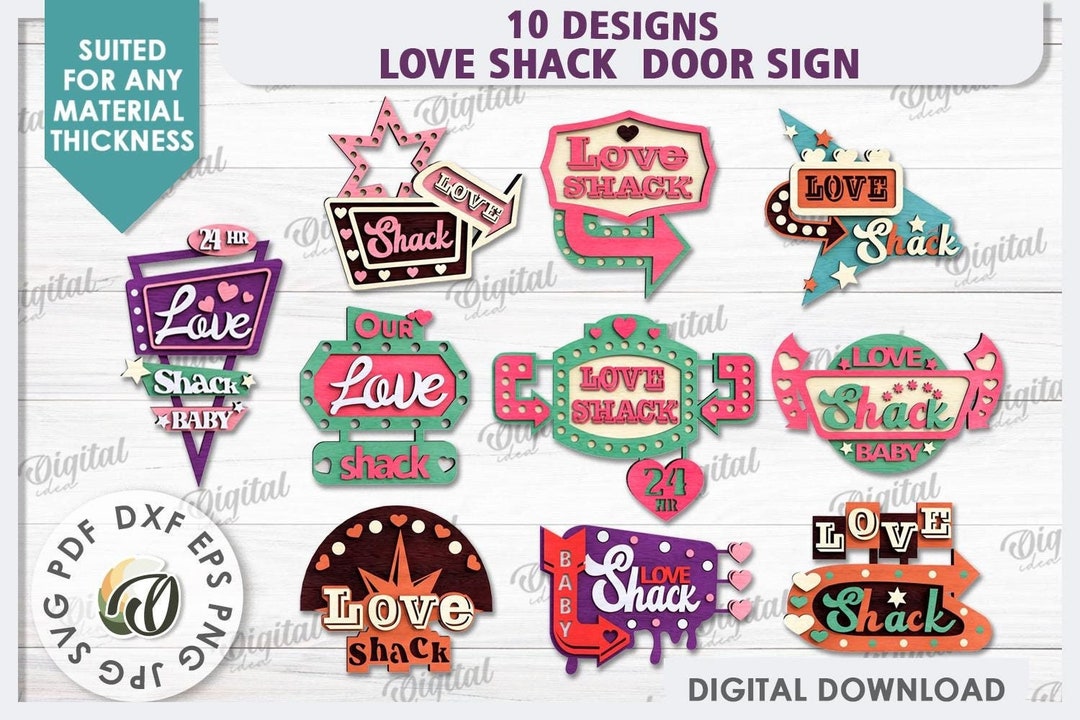 3D Love Shack Door Signs Bundle, Mid Century Layered Sign Laser Cut ...