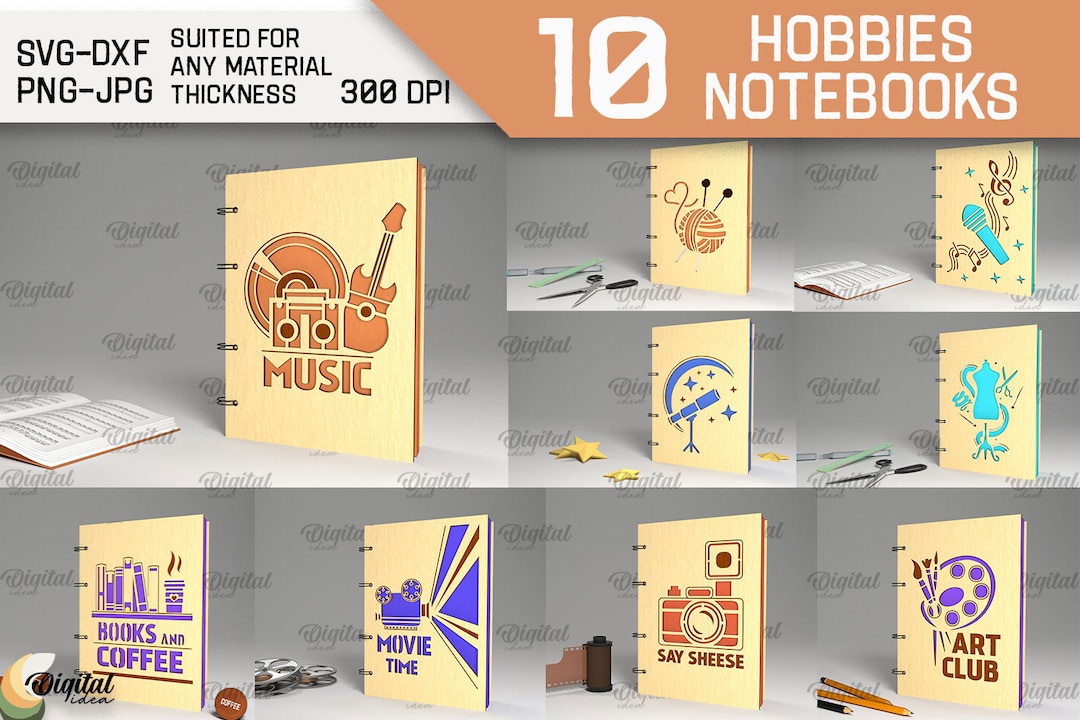 Hobby Notebook Covers Bundle SVG, 3D Notebook Binder, 4 Ring Binder ...