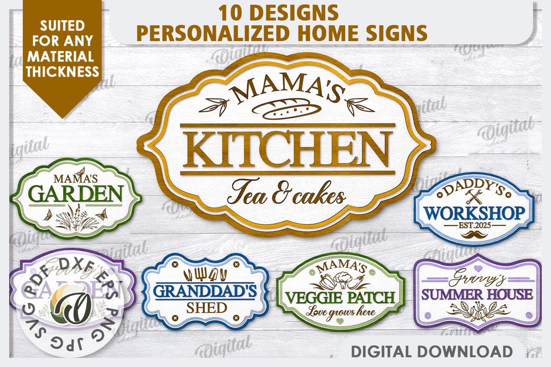 3D Personalized Vintage Home Signs Bundle, Kitchen Hanging Sign Laser ...