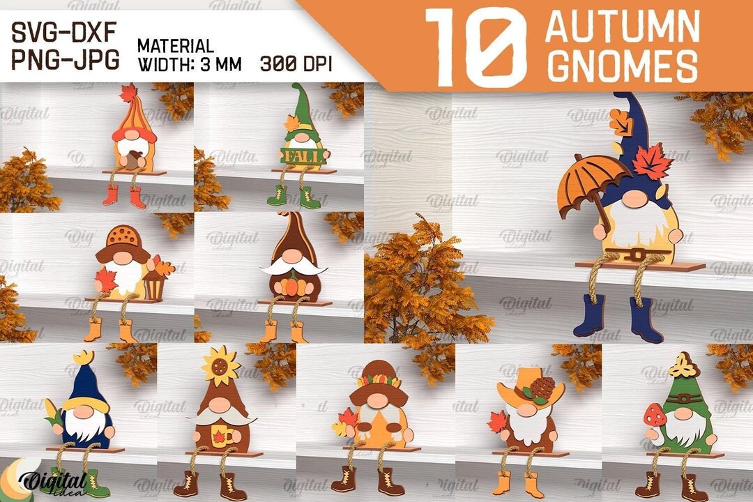 3D Autumn Gnomes Bundle, 3D Gnome Laser Cut, Wooden Fall Gnomes Svg ...