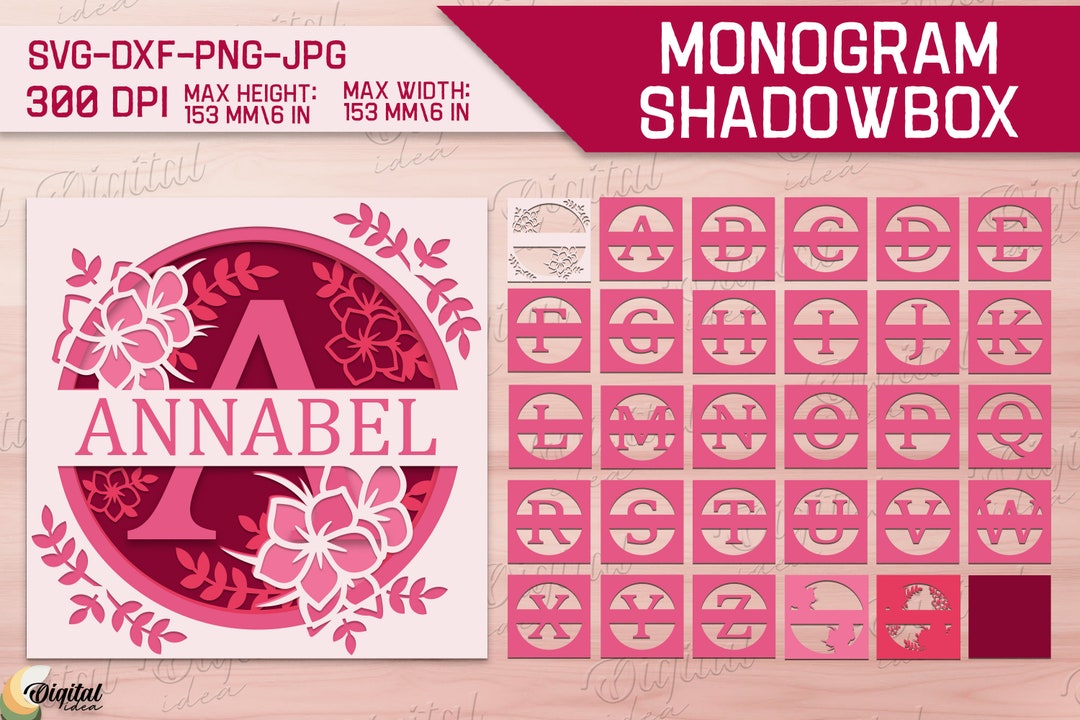 Shadow Box Split Monogram Alphabet Bundle, Floral Shadow Box Paper Cut ...