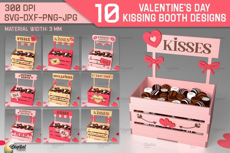 Valentine's Day Kissing Booth Boxes Bundle, 3D Valentine Candy Holder ...