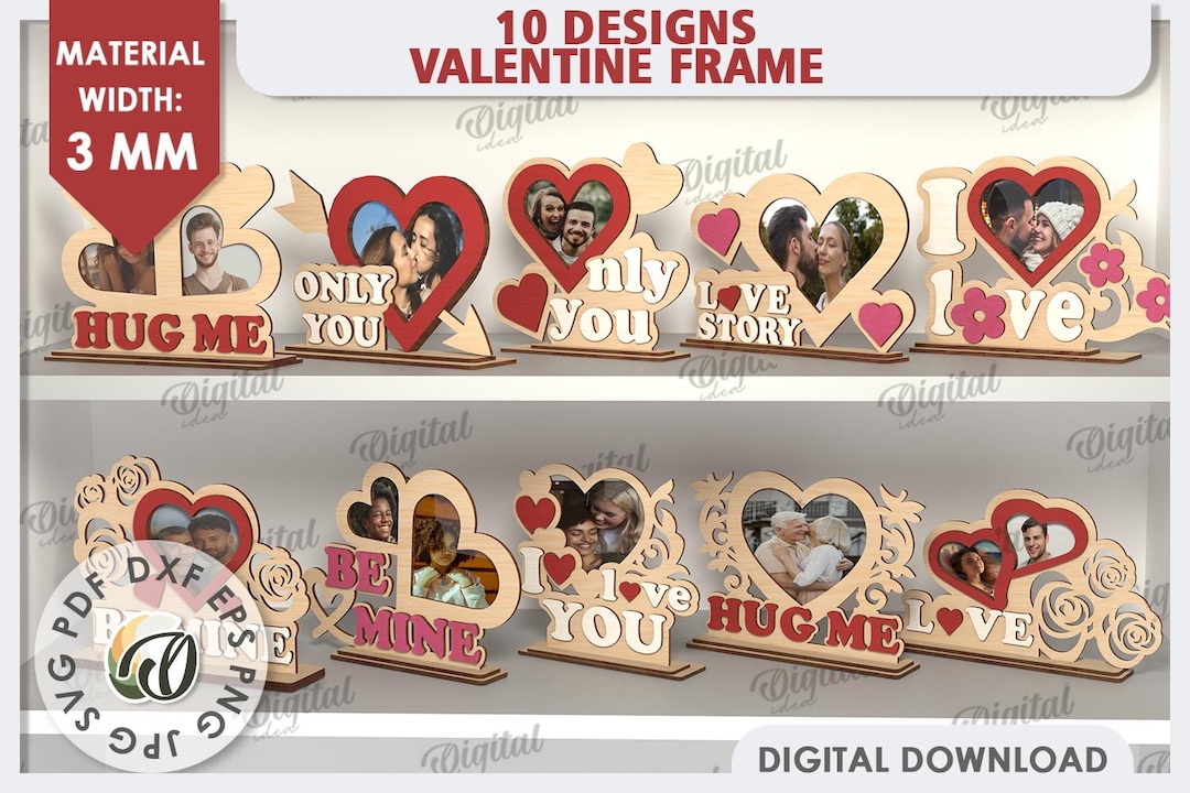 3D Valentine's Day Frames Bundle, Valentine Couple Picture Frame Laser ...
