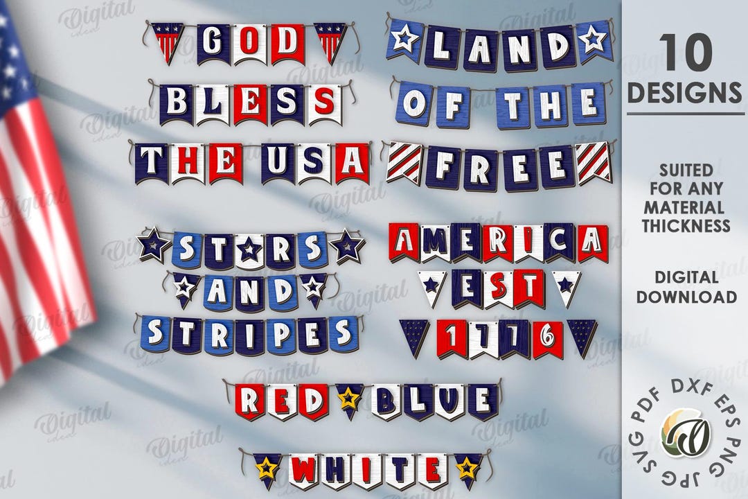 3D 4th of July Banners Bundle, Independence Day Bunting Lasercut ...