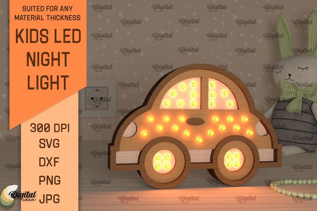 Kids Wooden Led Night Lamp, 3D Car Night Light Lamp Laser Cut, Baby Led ...