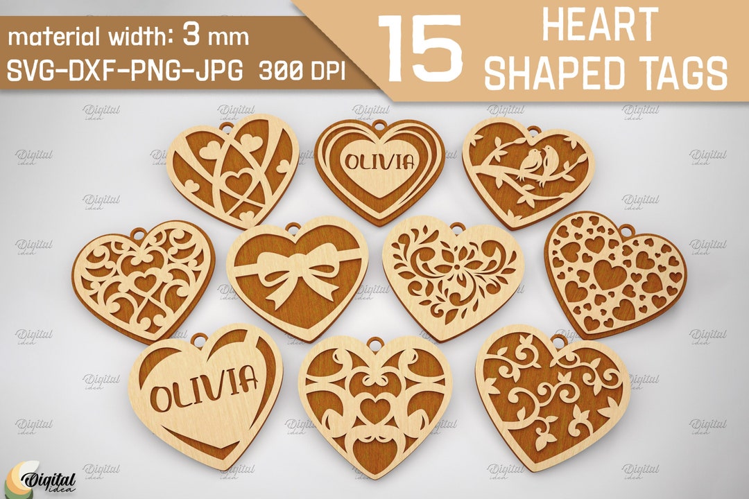 Heart Shaped Gift Tags Bundle, 3D Valentine's Day Heart Tag Svg ...