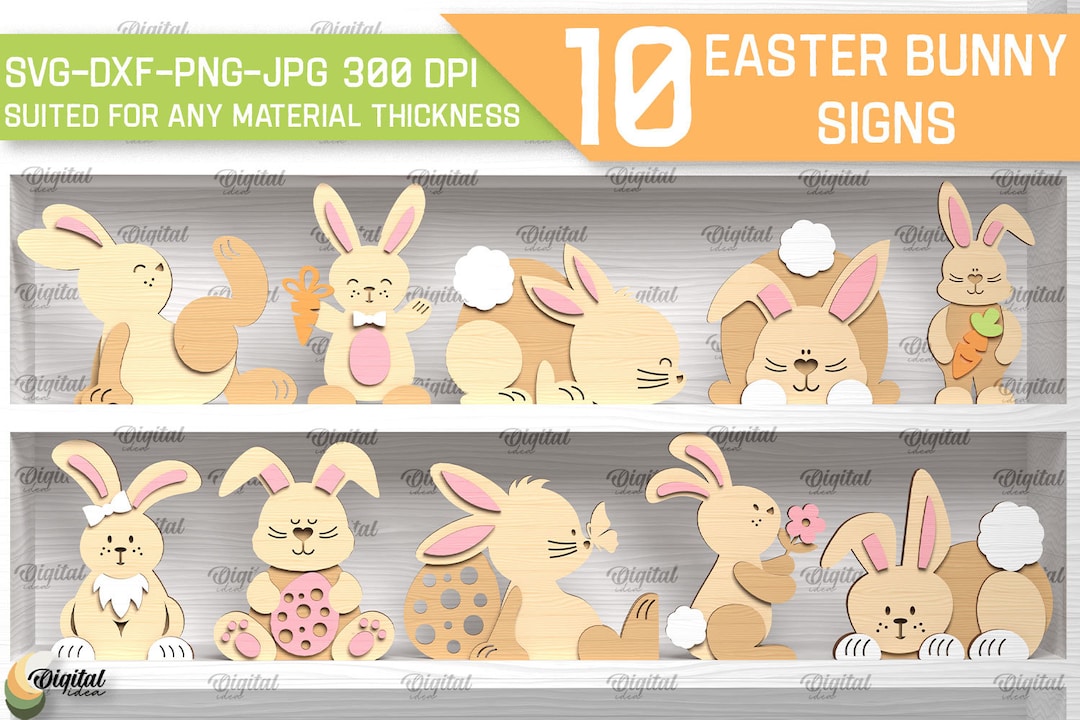 3D Easter Bunny Signs Bundle, 3D Layered Sign Laser Cut, Cute Rabbit ...