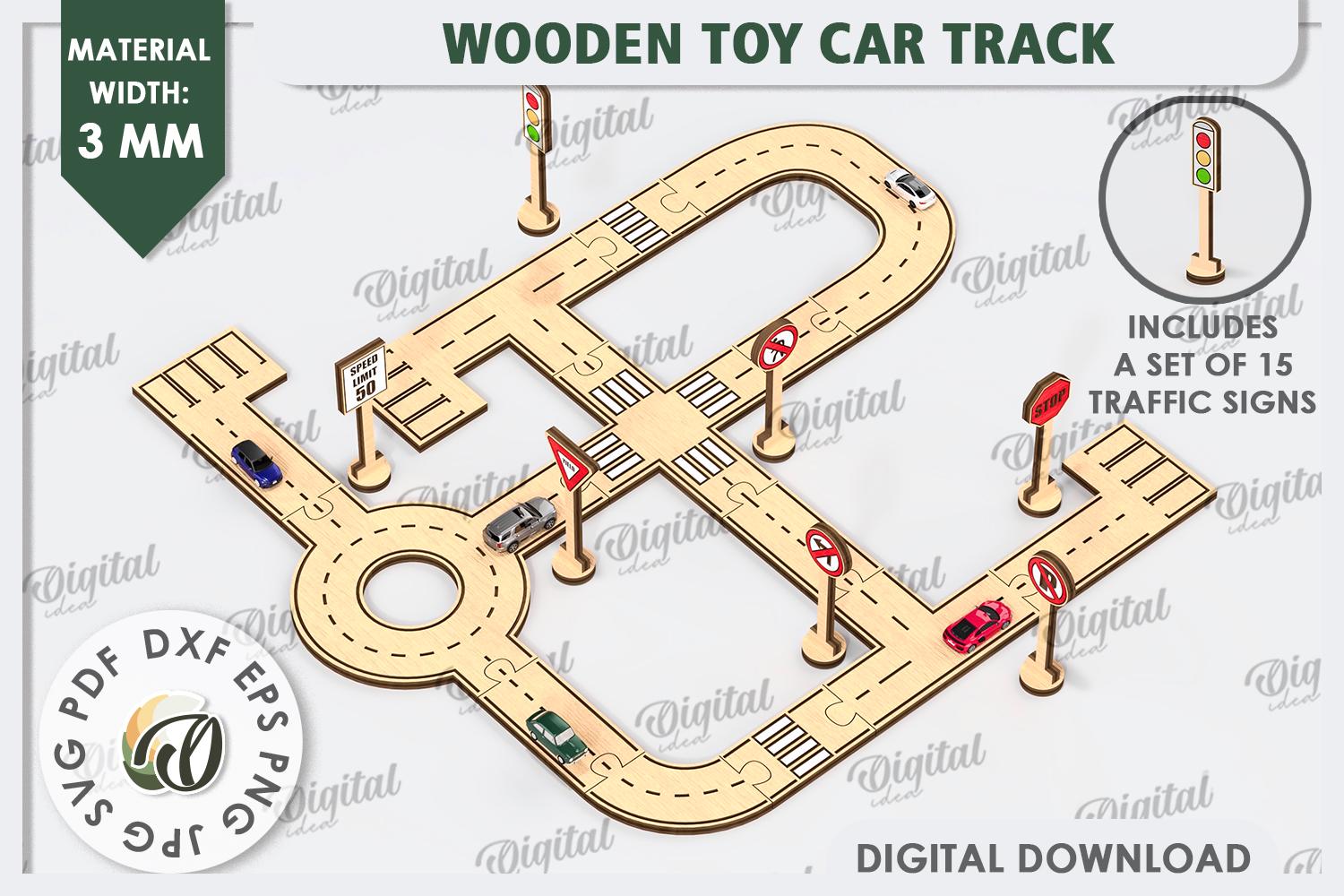 3D Wooden Toy Car Tracks Bundle, Puzzle Road Track Laser Cut, Road ...