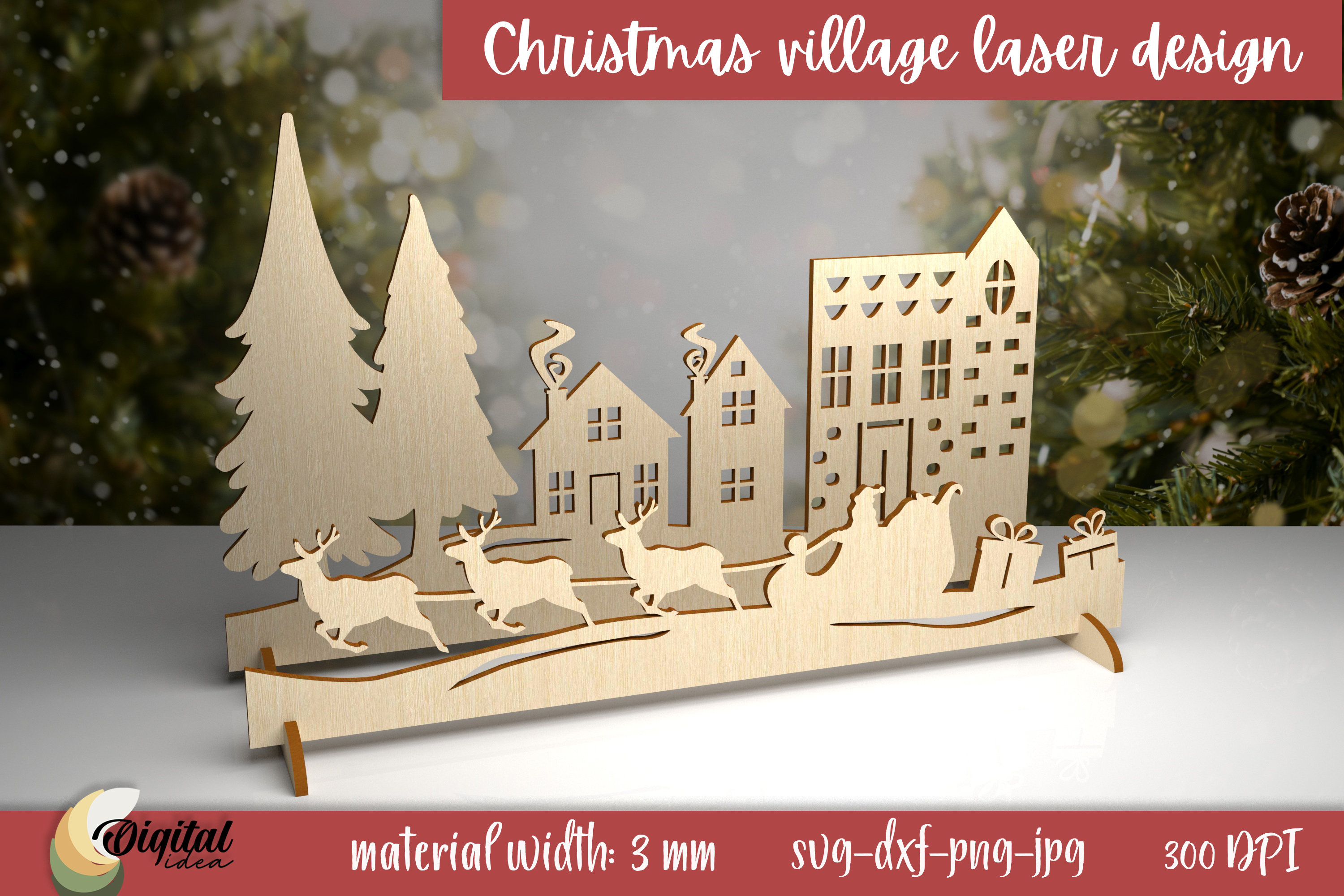 3D Christmas Village Stand Laser Cut, Christmas Village Scene ...