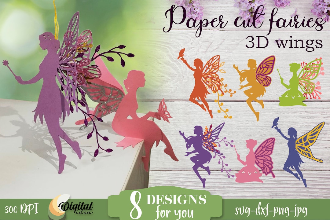 Fairies Bundle Svg, 3D Fairies Paper Cut Template, 3D Wings, 3D Fairy ...