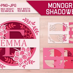 Shadow Box Split Monogram Alphabet Bundle, Floral Shadow Box Paper Cut ...