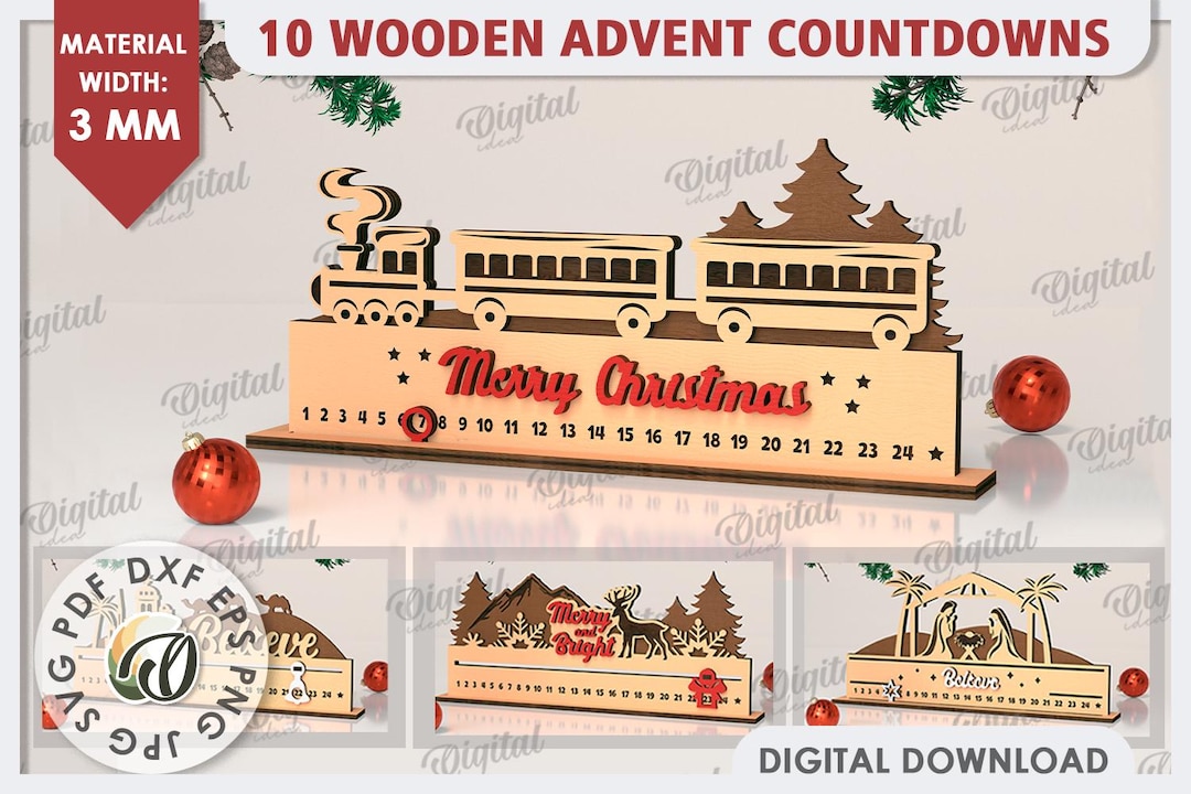 3D Christmas Advent Countdowns Bundle, Days Until Xmas Calendar Laser ...