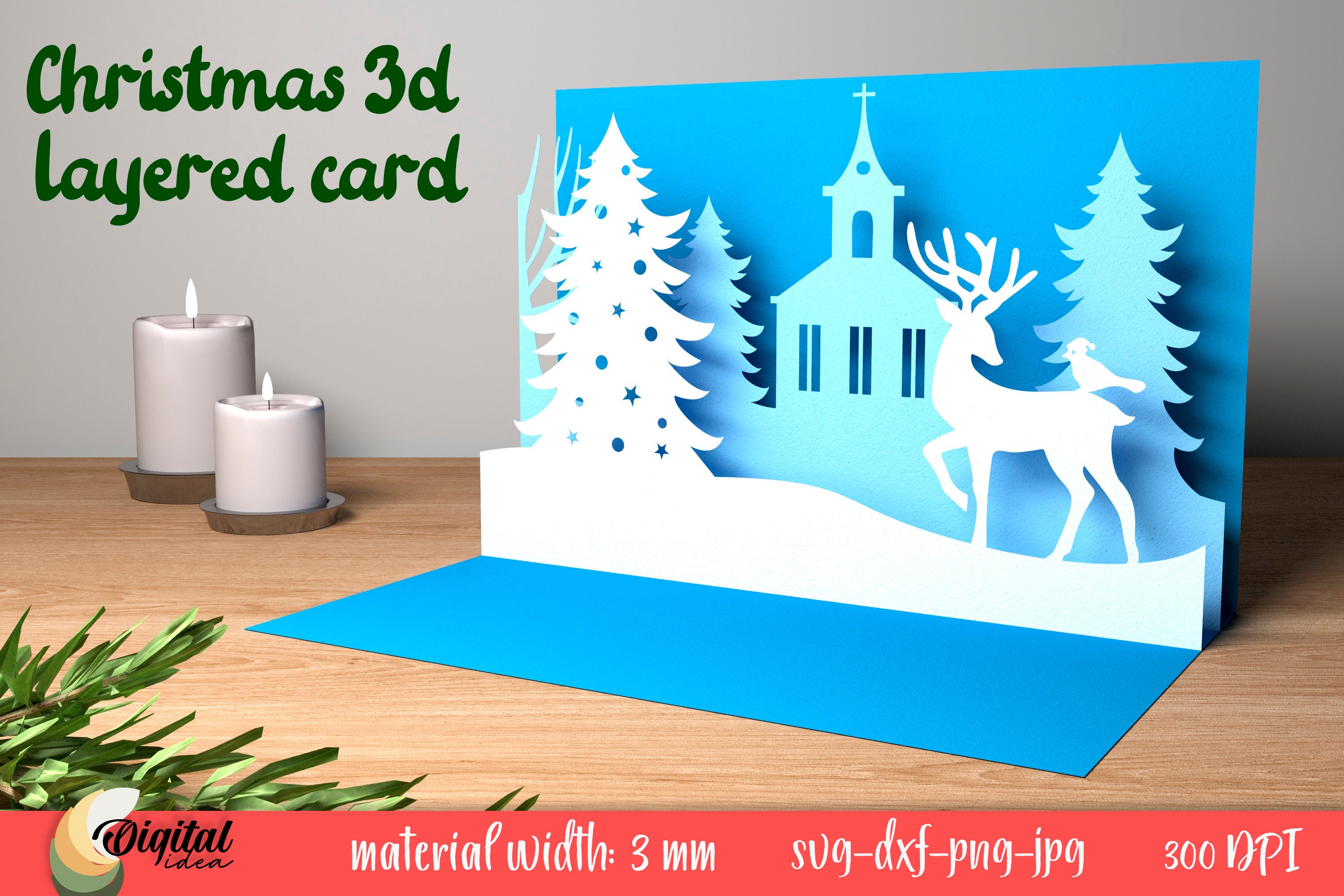 3D Christmas Layered Cards Bundle, 3D Christmas Pop up Card, Xmas ...