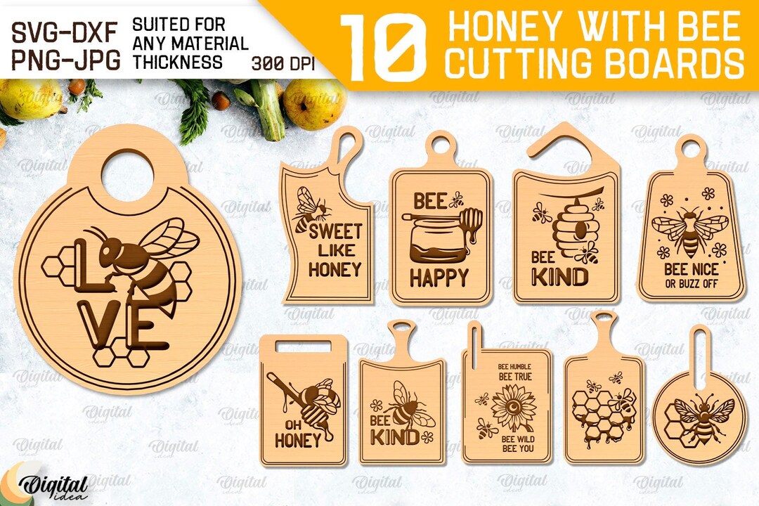 Honey With Bee Cutting Board Bundle, Kitchen Cutting Board Laser Cut ...