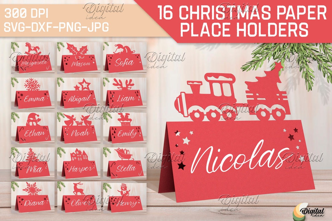 Christmas Place Card SVG, Xmas Cards, Name Card, Name Tags, Custom ...